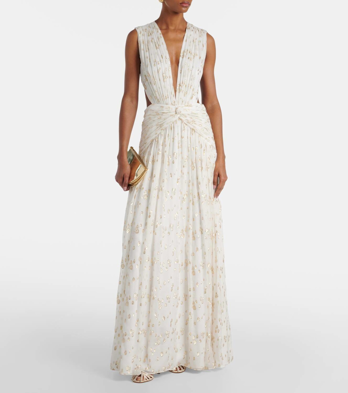 Costarellos Luccia cutout silk jacquard gown Costarellos