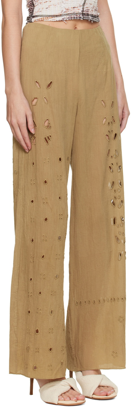 Luna Del Pinal Khaki Triple Embroidered Trousers Luna Del Pinal