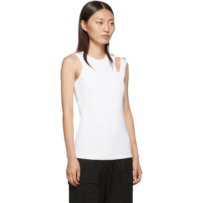 Balmain White Asymmetric 3-Button Tank Top Balmain