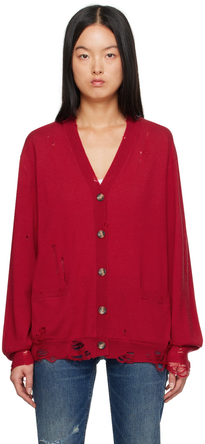 R13 Red Distressed Edge Cardigan R13