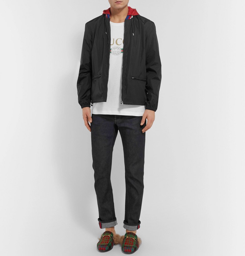 Gucci - Wool-Trimmed Logo-Print Shell Hooded Jacket - Men - Black Gucci