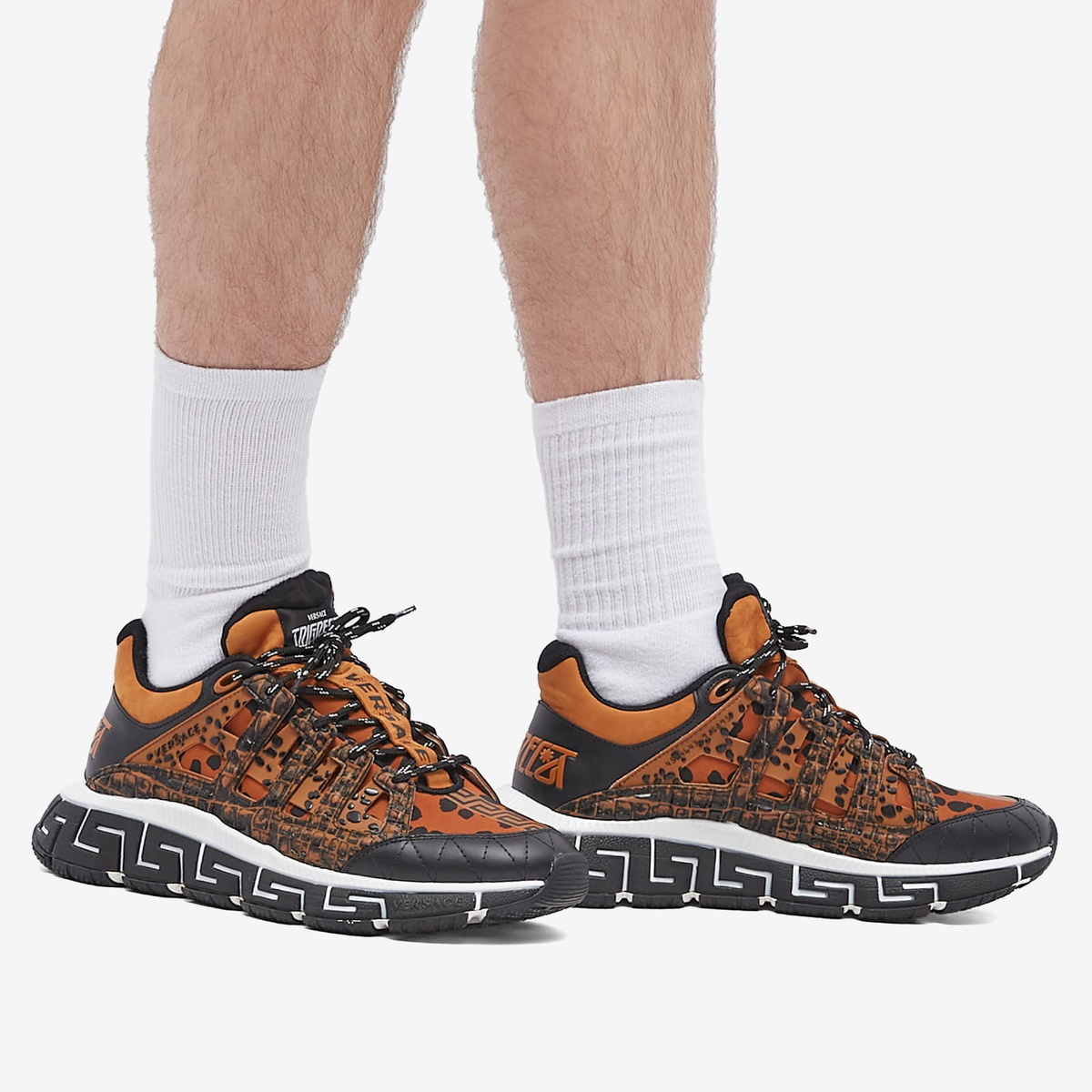 Versace Men's Trigreca Sneakers in Black/Caramel Versace