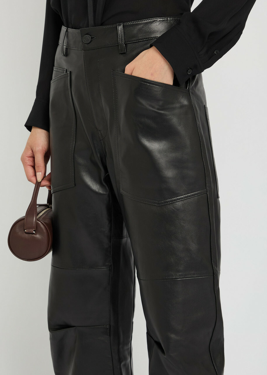 Nili Lotan Shon Barrel-leg Leather Trousers Black Nili Lotan