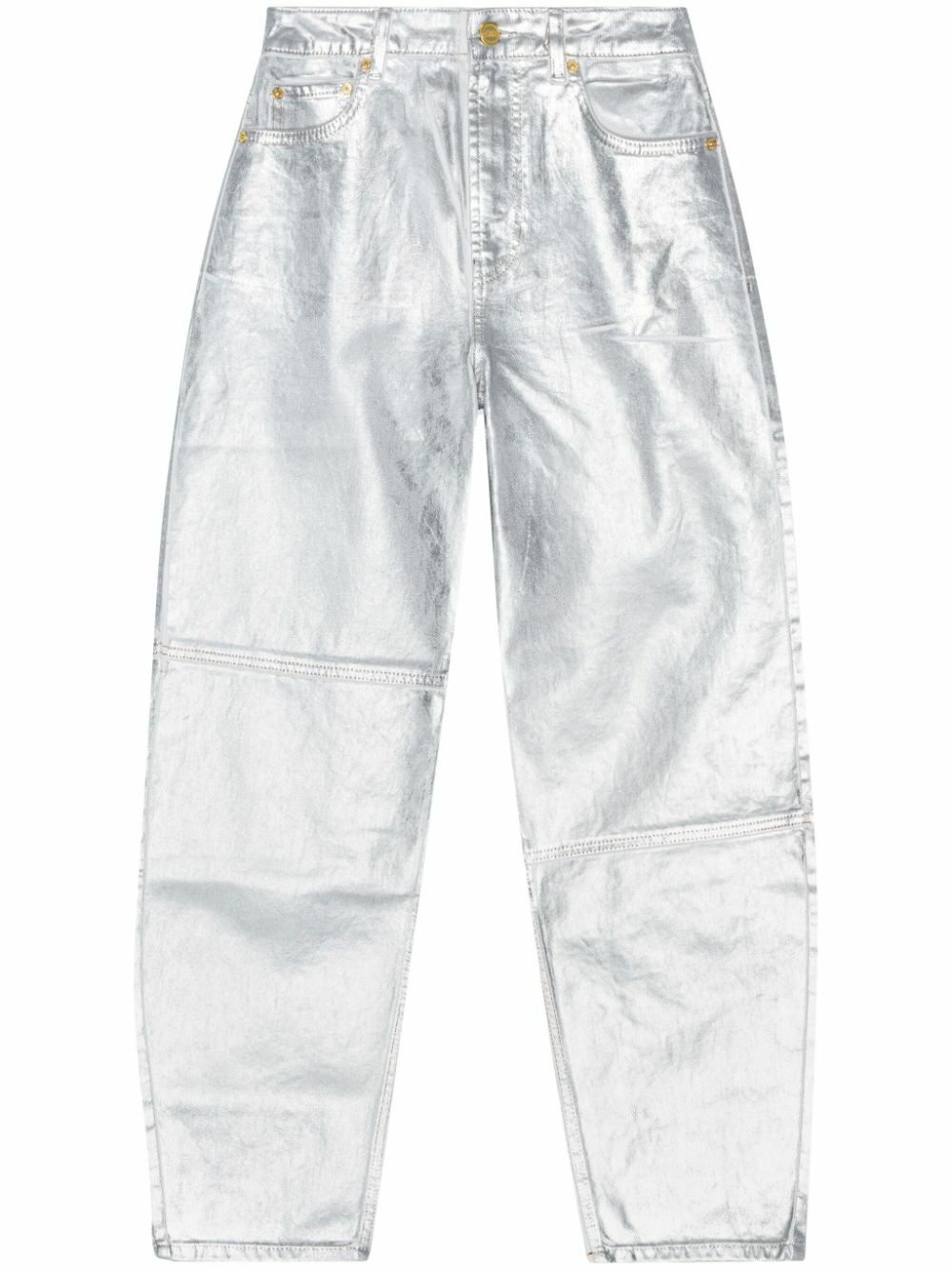 GANNI Silver Metallic Wide-Leg Jeans GANNI