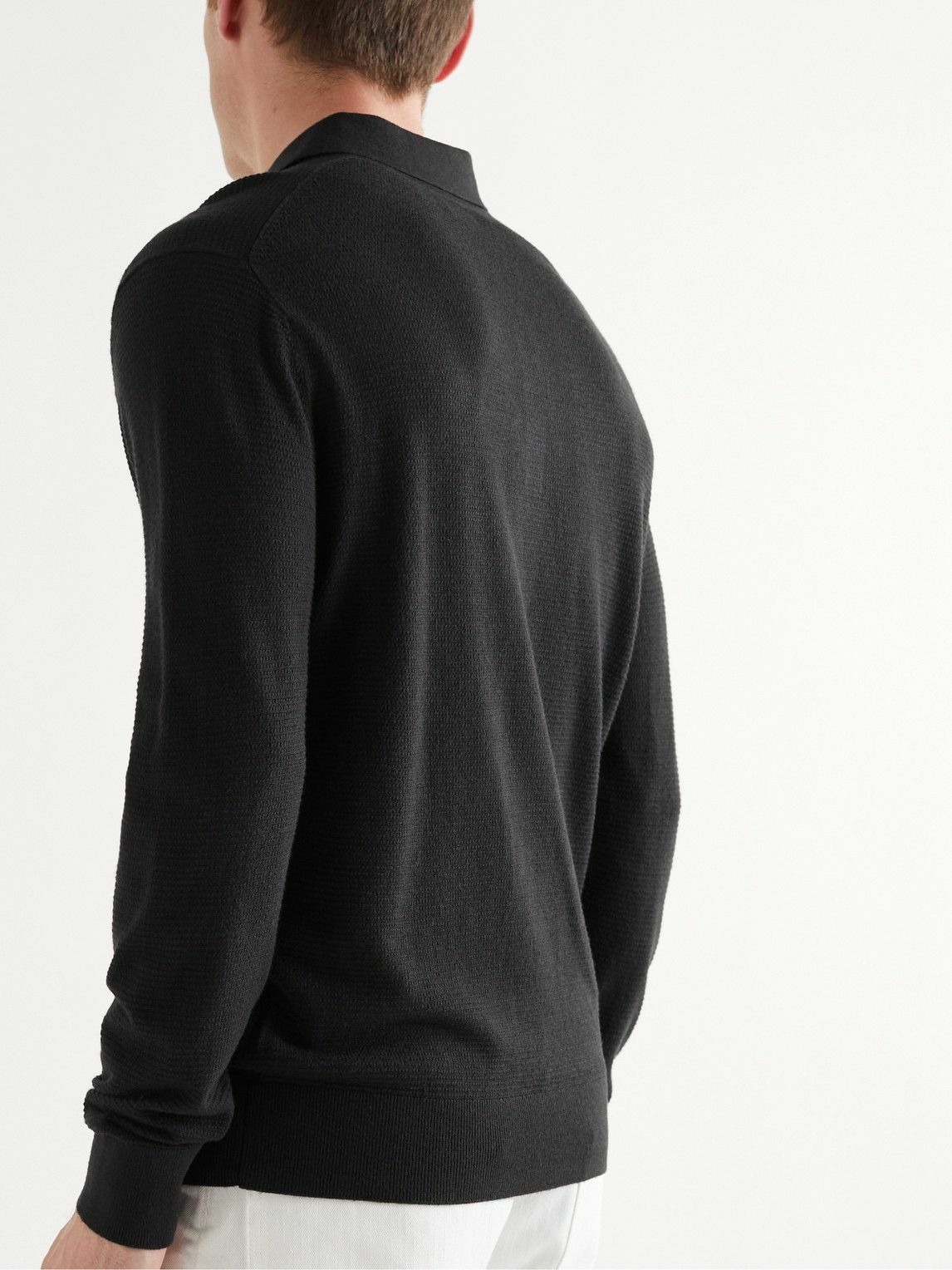 Club Monaco - Slim-Fit Waffle-Knit Polo Shirt - Black Club Monaco