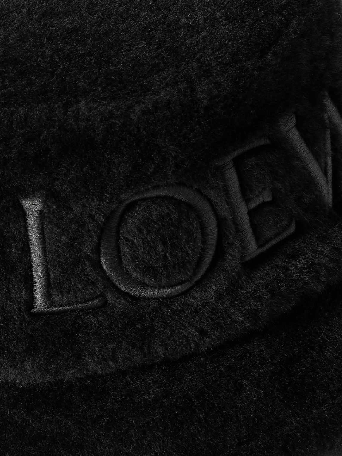 LOEWE - Logo-Embroidered Shearling Bucket Hat - Black Loewe