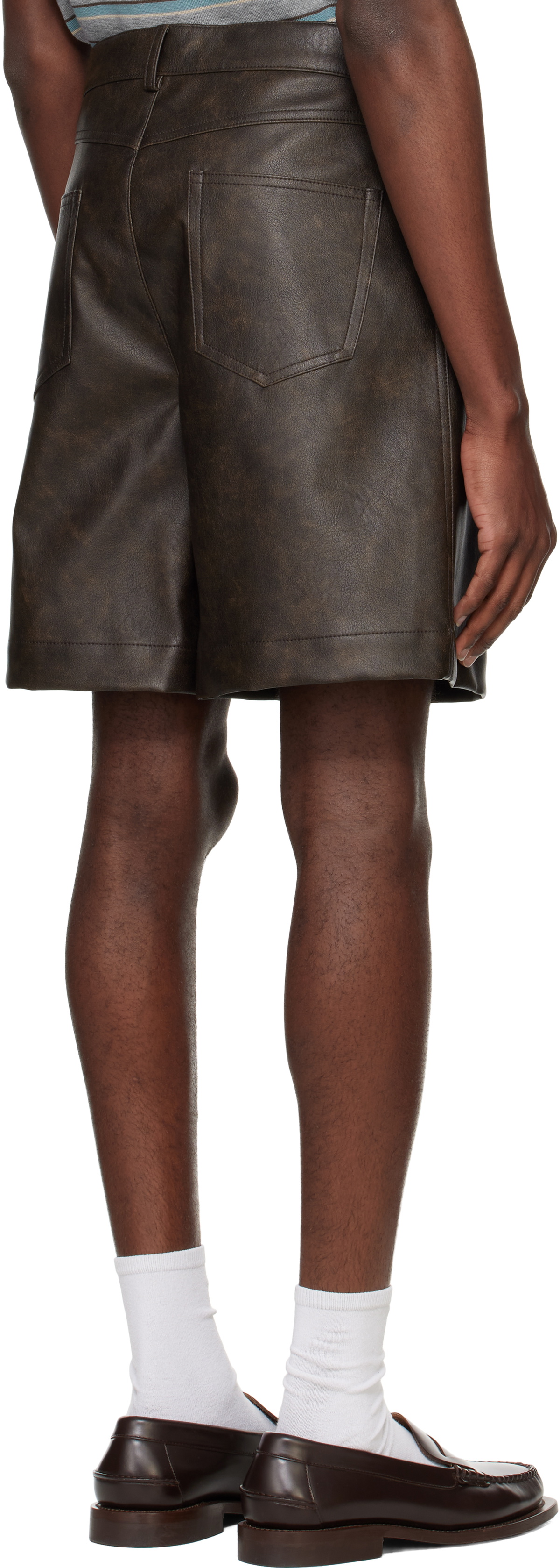 System Brown Lined Faux-Leather Shorts System