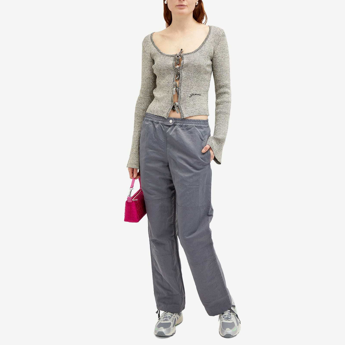 GANNI Women's Sparkle Rib Blouse in Silver GANNI