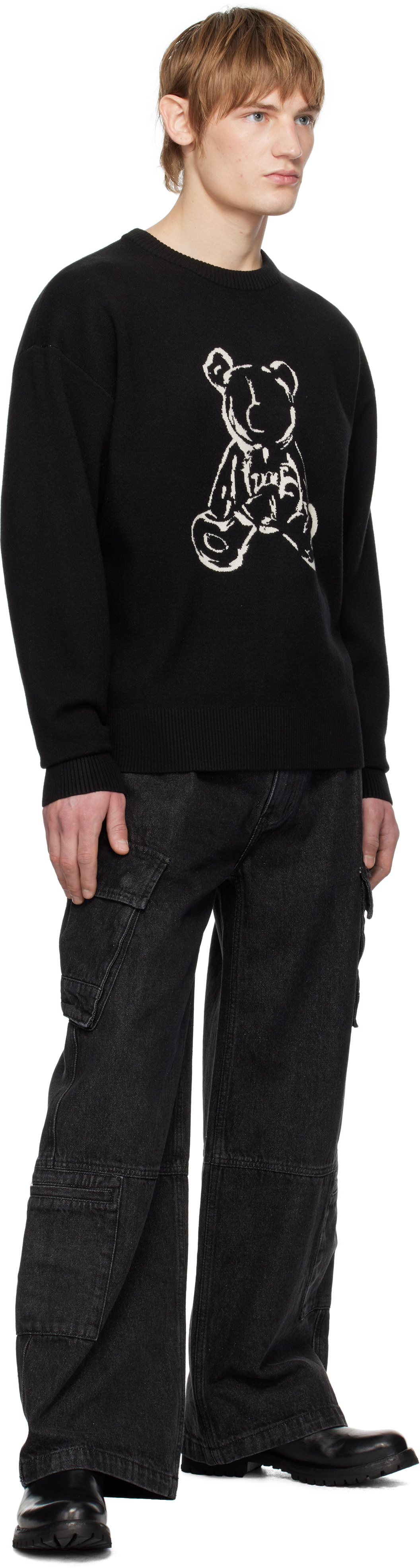 Izzue Black Faded Denim Cargo Pants Izzue