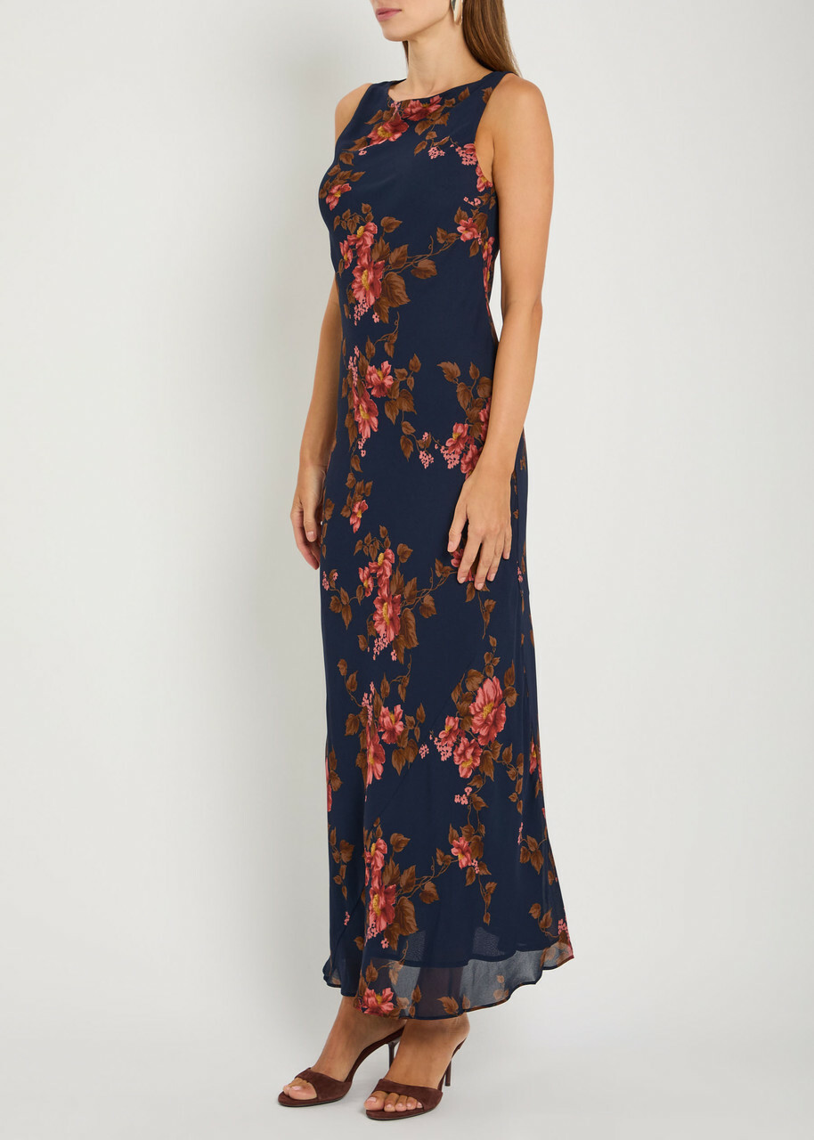 Reformation Prescott Floral Print Chiffon Maxi Dress Black Reformation