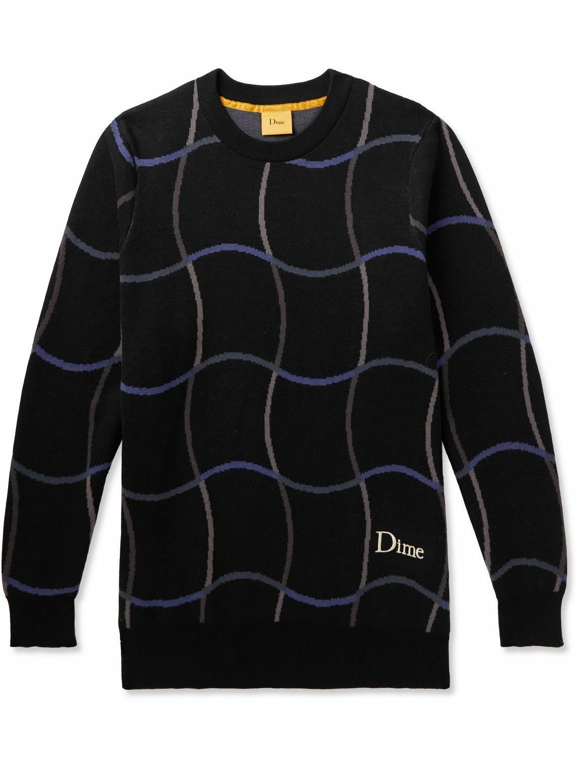 DIME - Wave Logo-Embroidered Jacquard-Knit Cotton Sweater - Black Dime