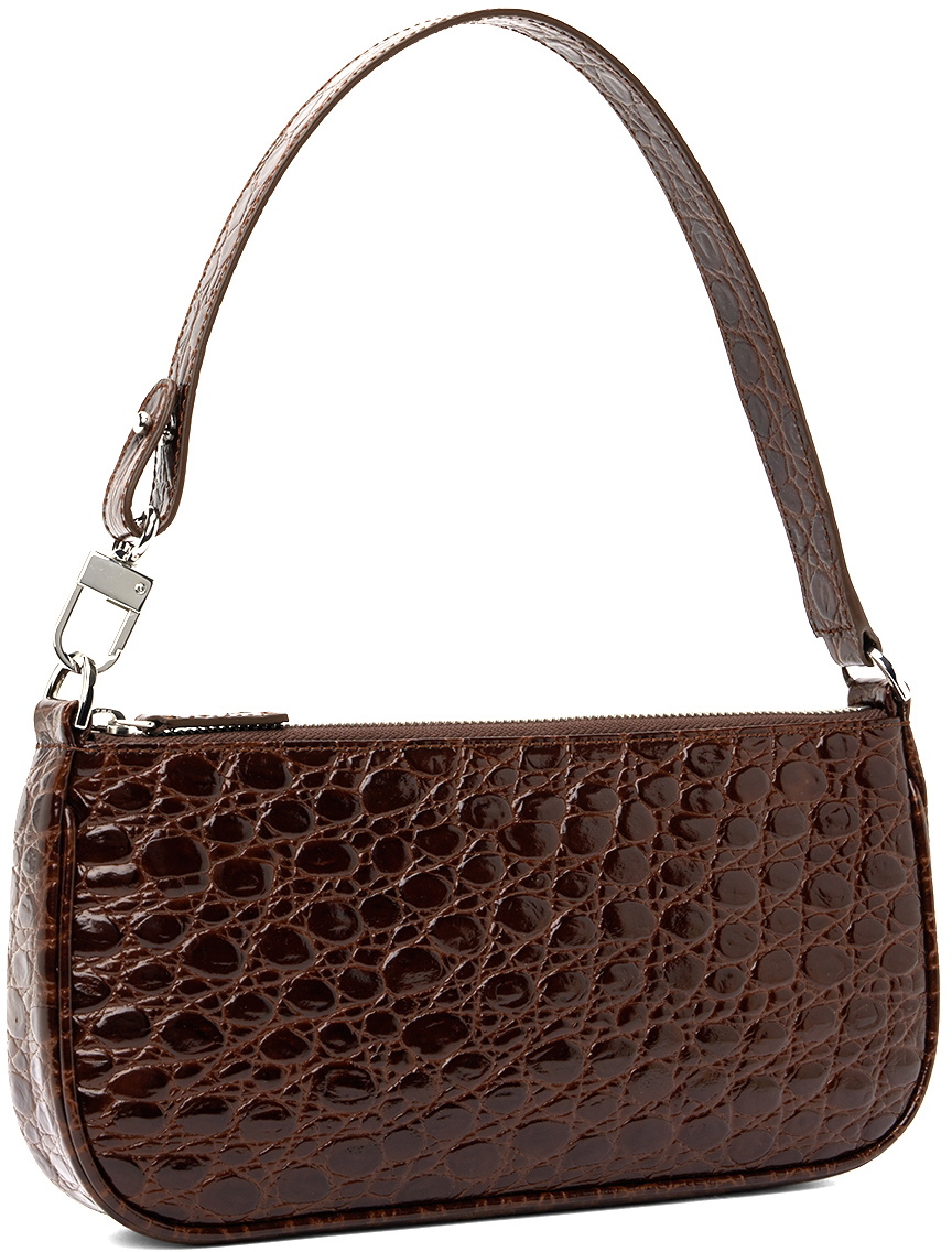 BY FAR Brown Croc Rachel Shoulder Bag By Far
