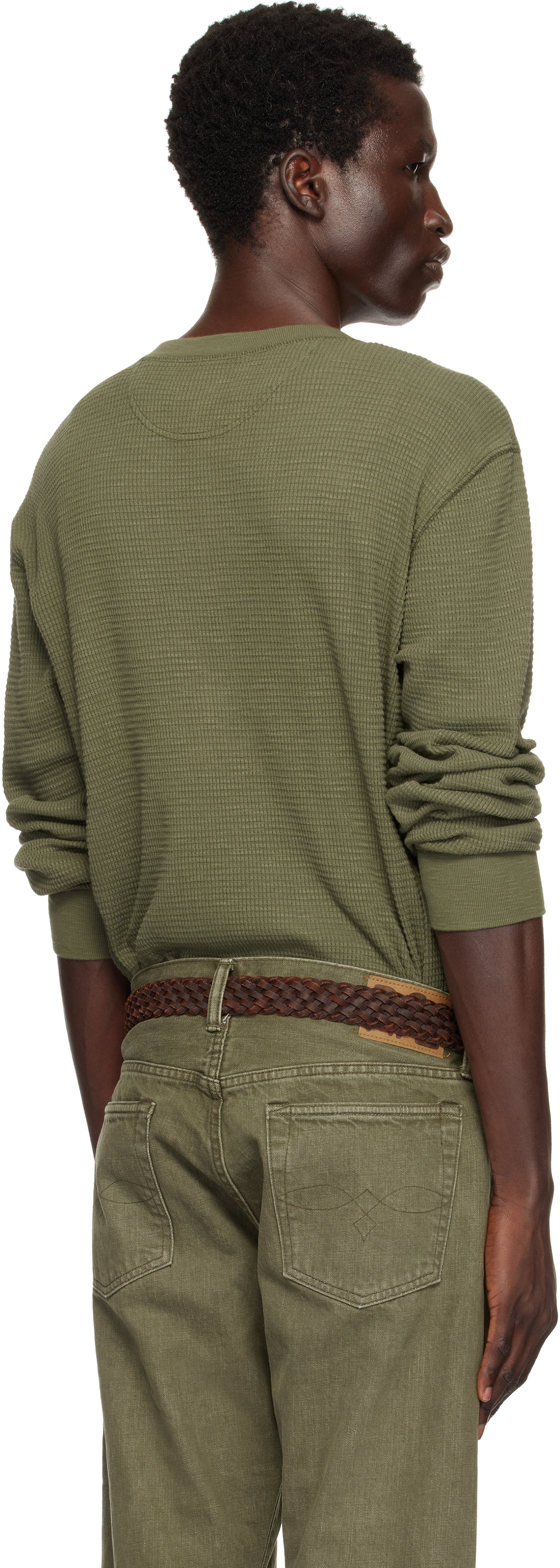 RRL Khaki Garment-Dyed Henley RRL