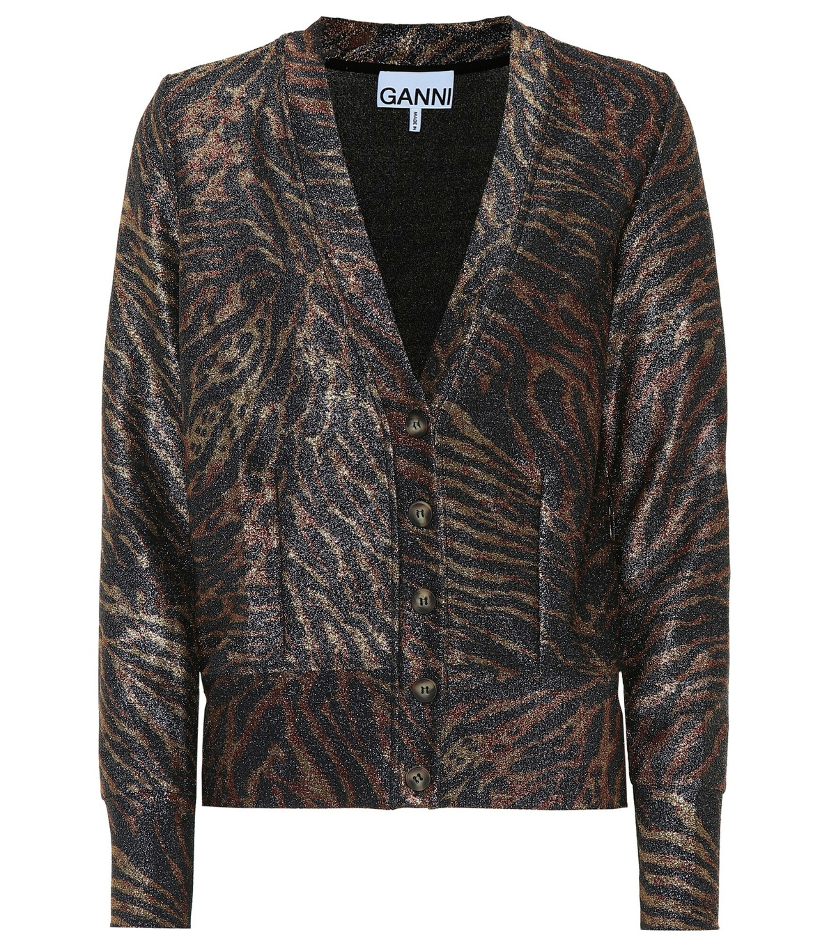 Ganni - Tiger-print lurex jersey cardigan GANNI