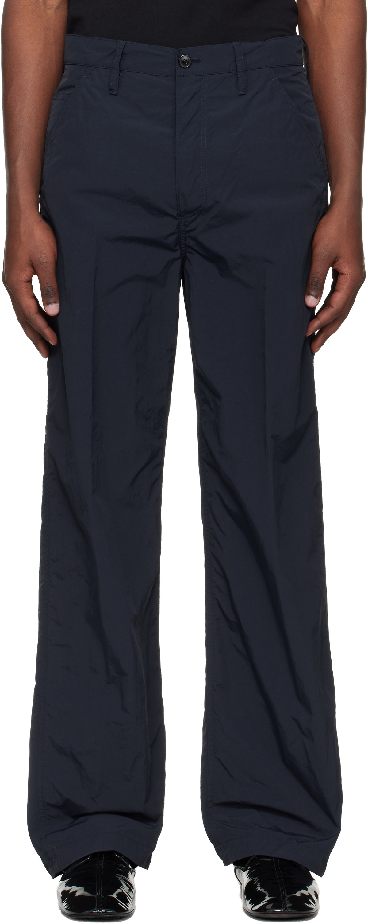 Dries Van Noten Navy Crinkle Cargo Pants Dries Van Noten