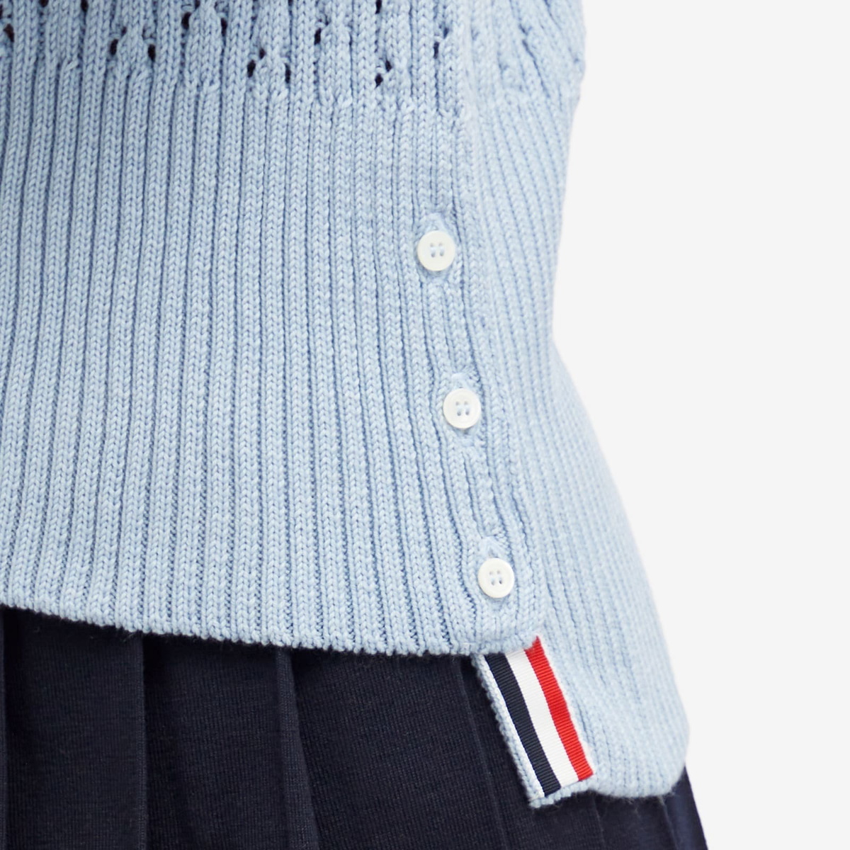 Thom Browne Women's Pointelle Rib Stitch Wool Jumper in Light Blue Thom ...