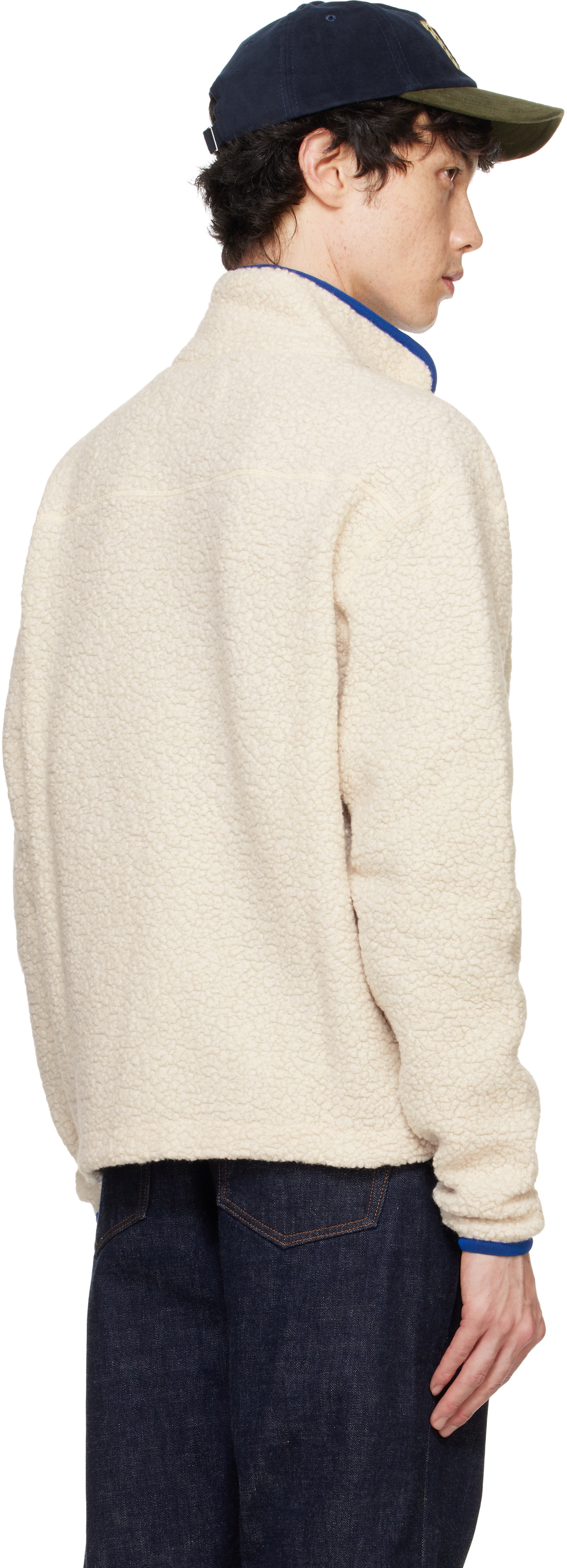 Drake's Off-White Boucle Wool Zip Fleece Jacket Drake's