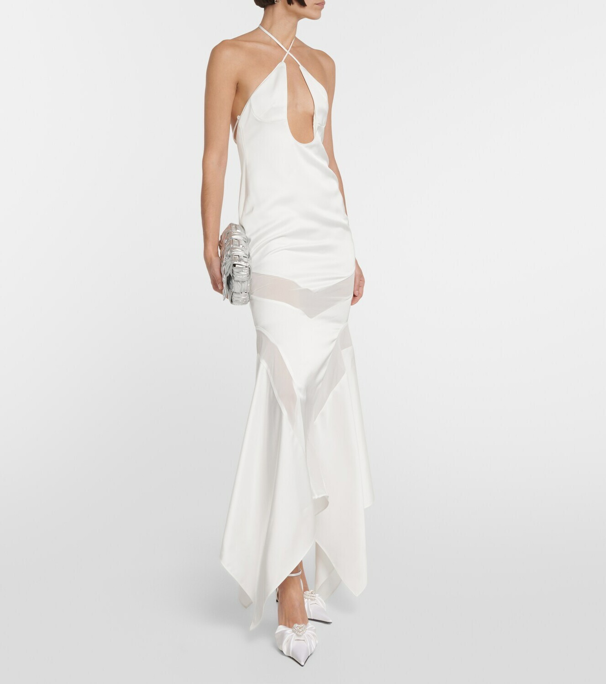 Mach & Mach Double Heart embellished satin pumps MACH & MACH