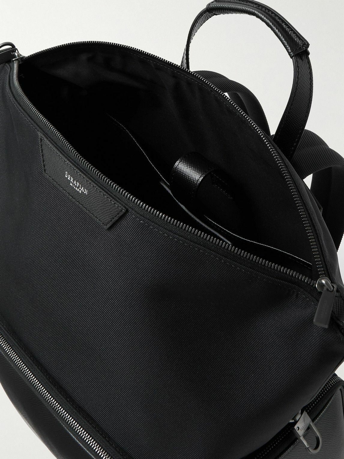 Serapian - Leather-Trimmed Recycled-Twill Backpack Serapian