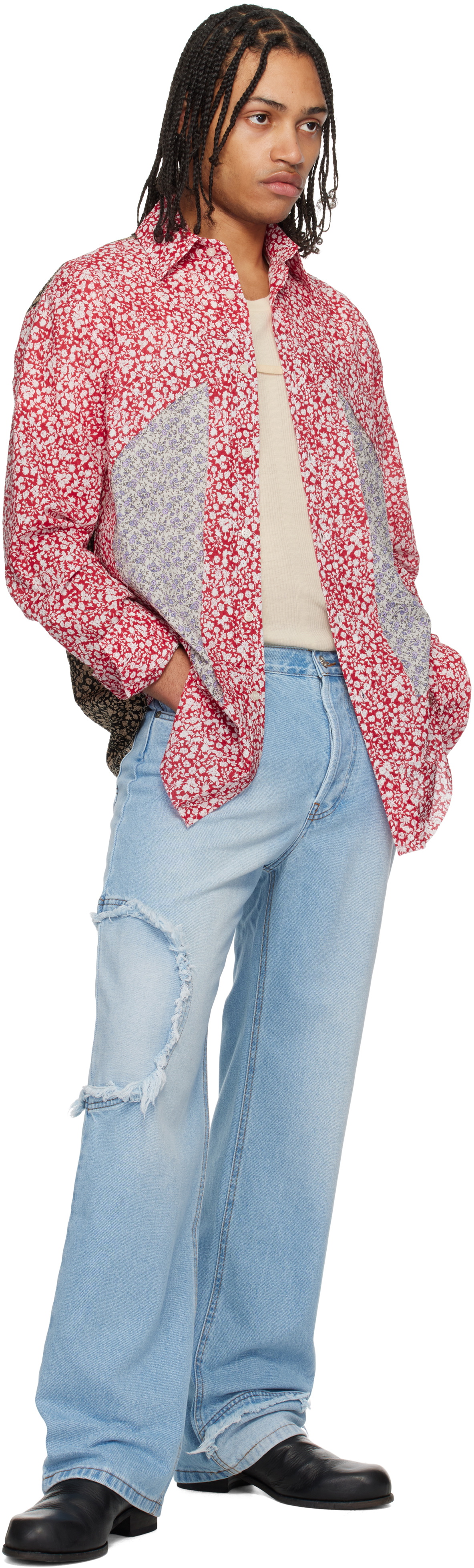 Edward Cuming Red Floral Cotton Classic Lung Window Shirt Edward Cuming