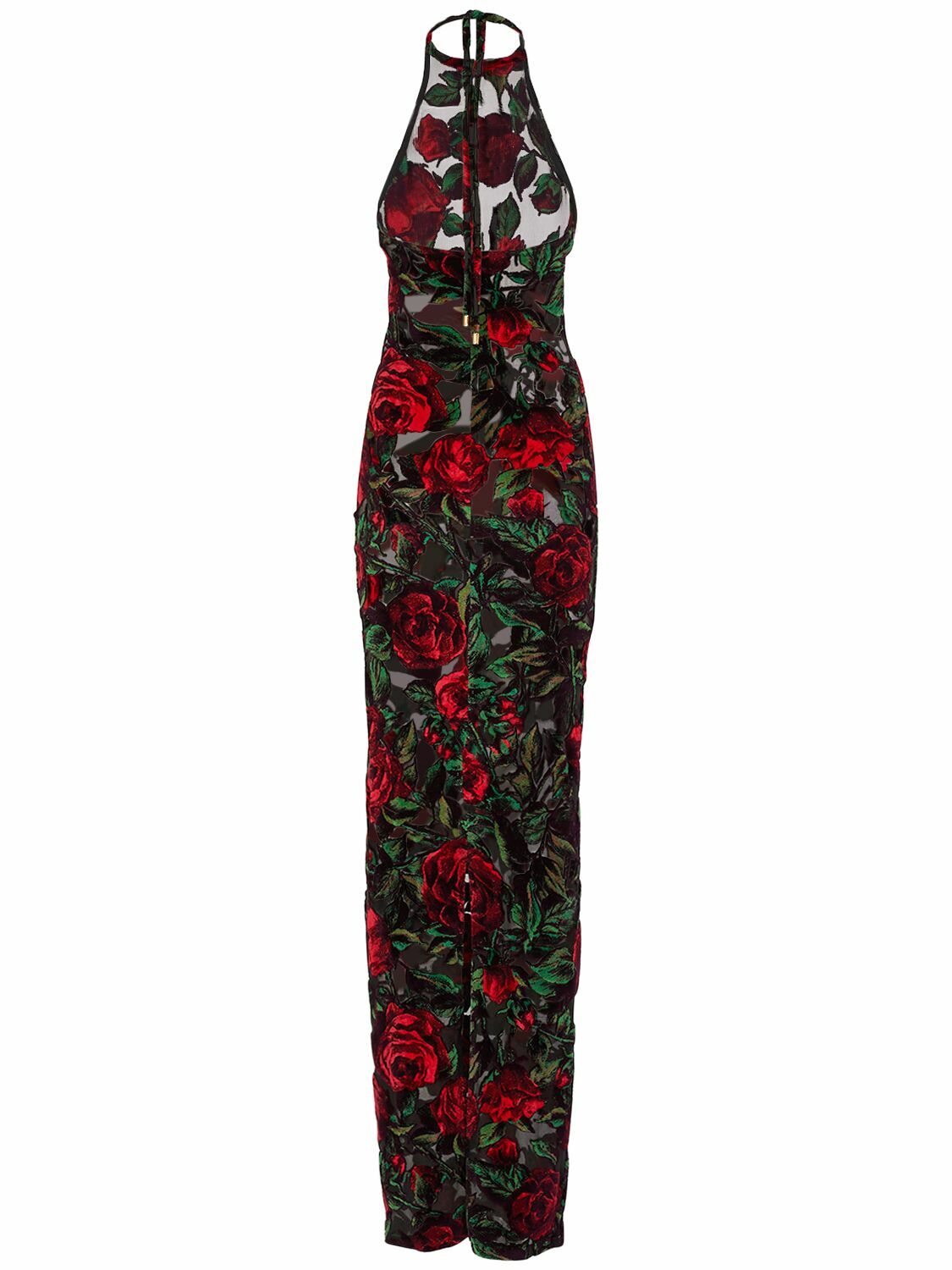 BALMAIN - Rose Velvet Halter Neck Long Dress Balmain