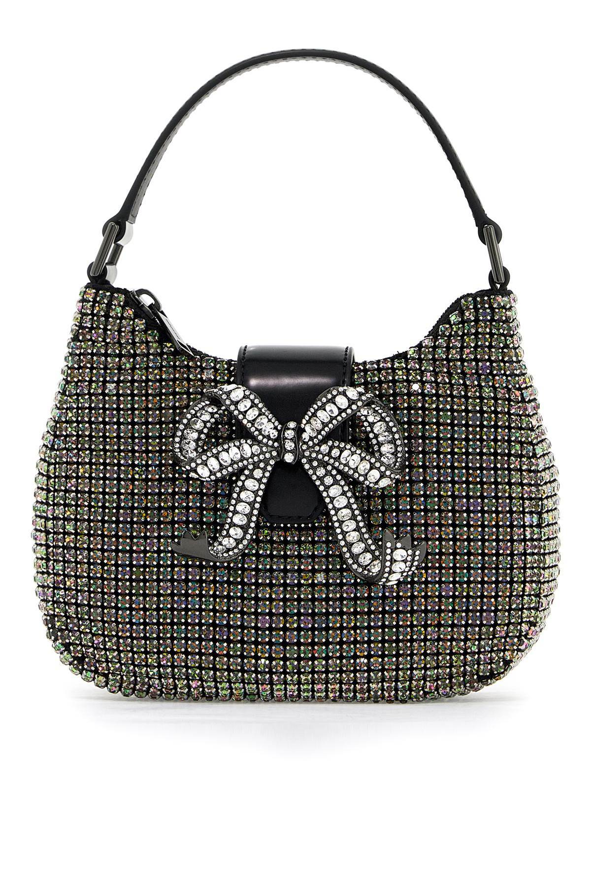 SELF PORTRAIT mini crescent bow bag with crystals Black Self-Portrait