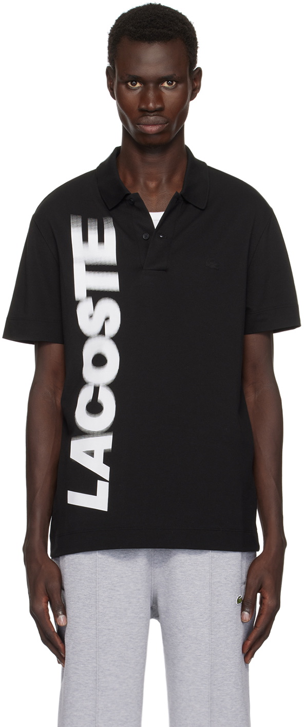 Lacoste Black Regular Fit 'Lacoste' Movement Printed Polo Lacoste