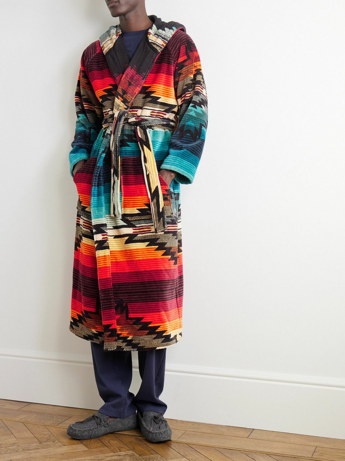 Pendleton - Saltillo Hooded Cotton-Terry Jacquard Robe - Red Pendleton