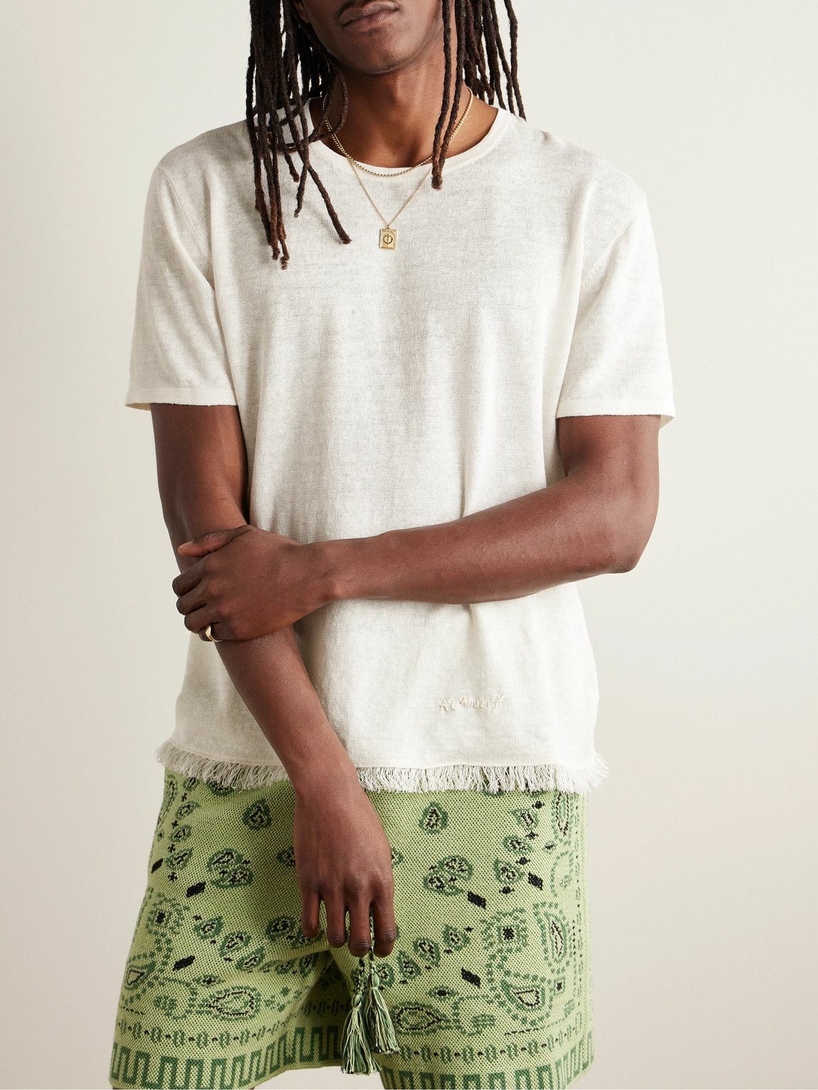 Alanui - Logo-Embroidered Fringed Linen-Jersey T-Shirt - Neutrals Alanui