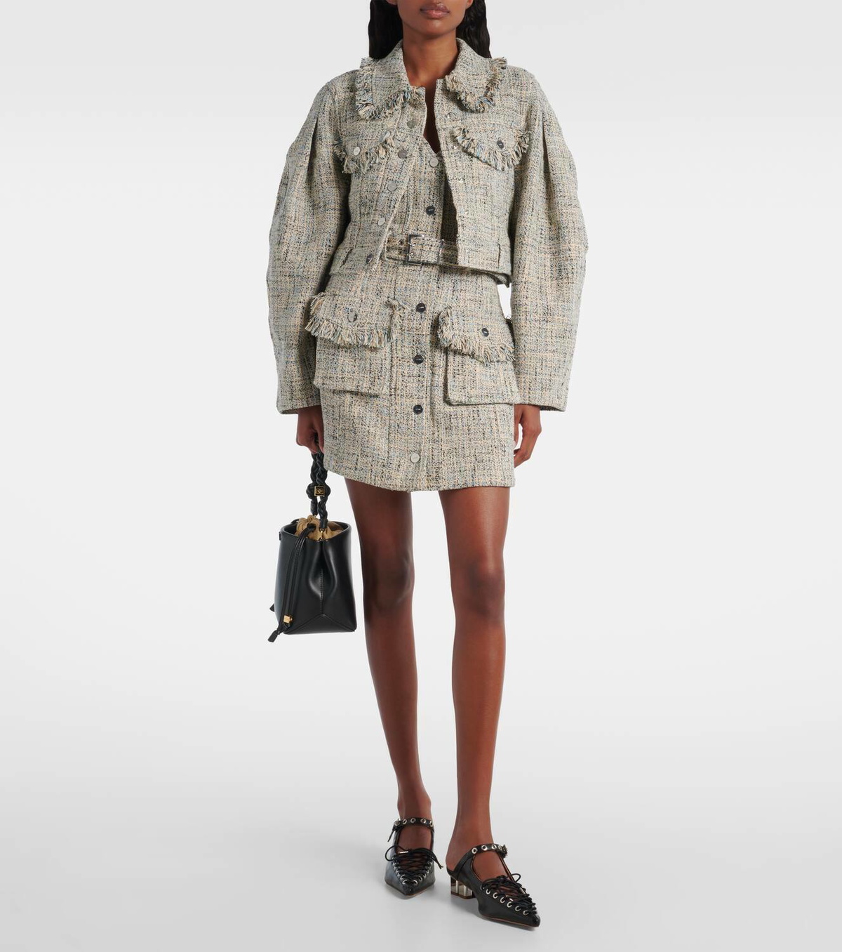 Ganni Cropped cotton tweed jacket GANNI