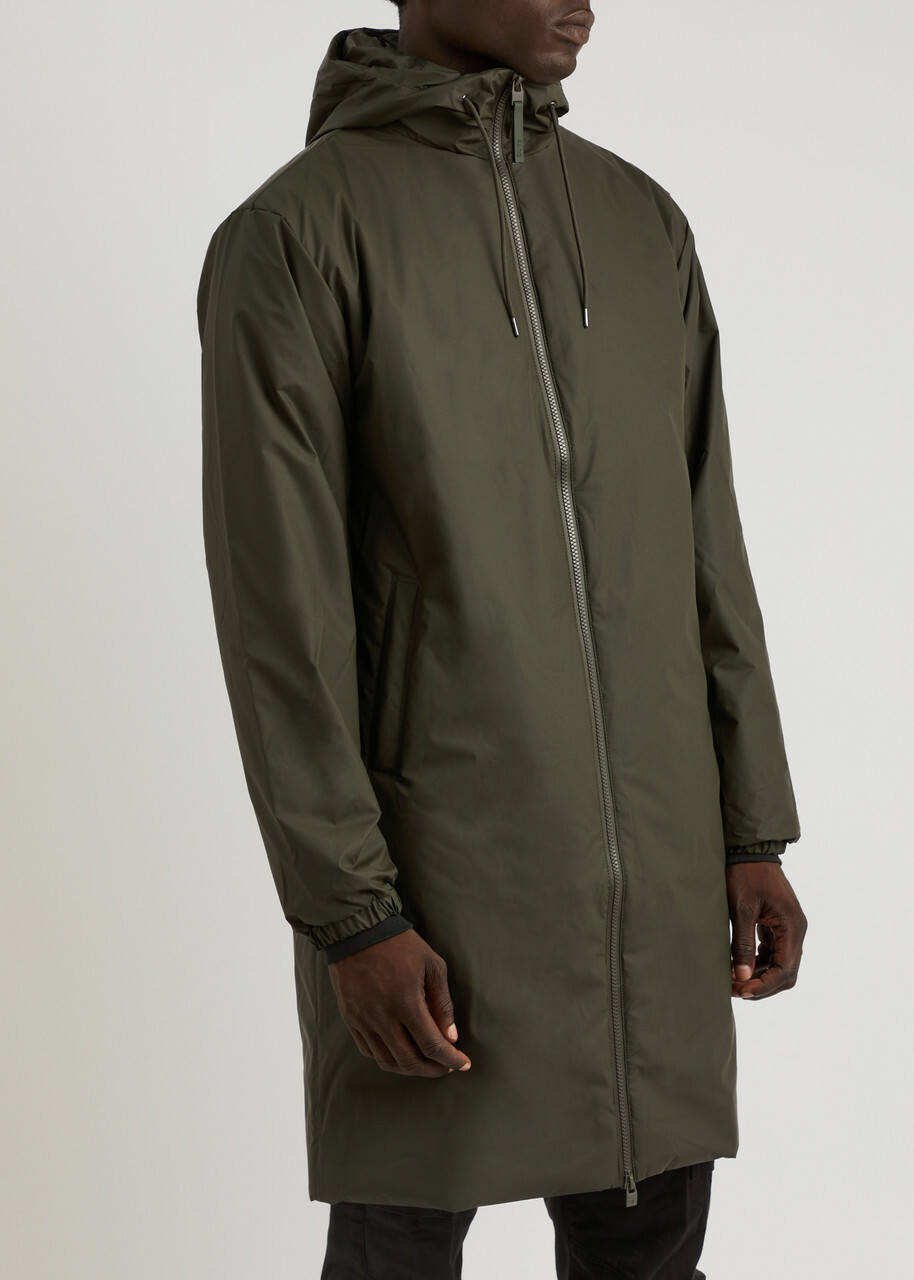 Rains Lohja Longer Hooded Rubberised Jacket Green Rains