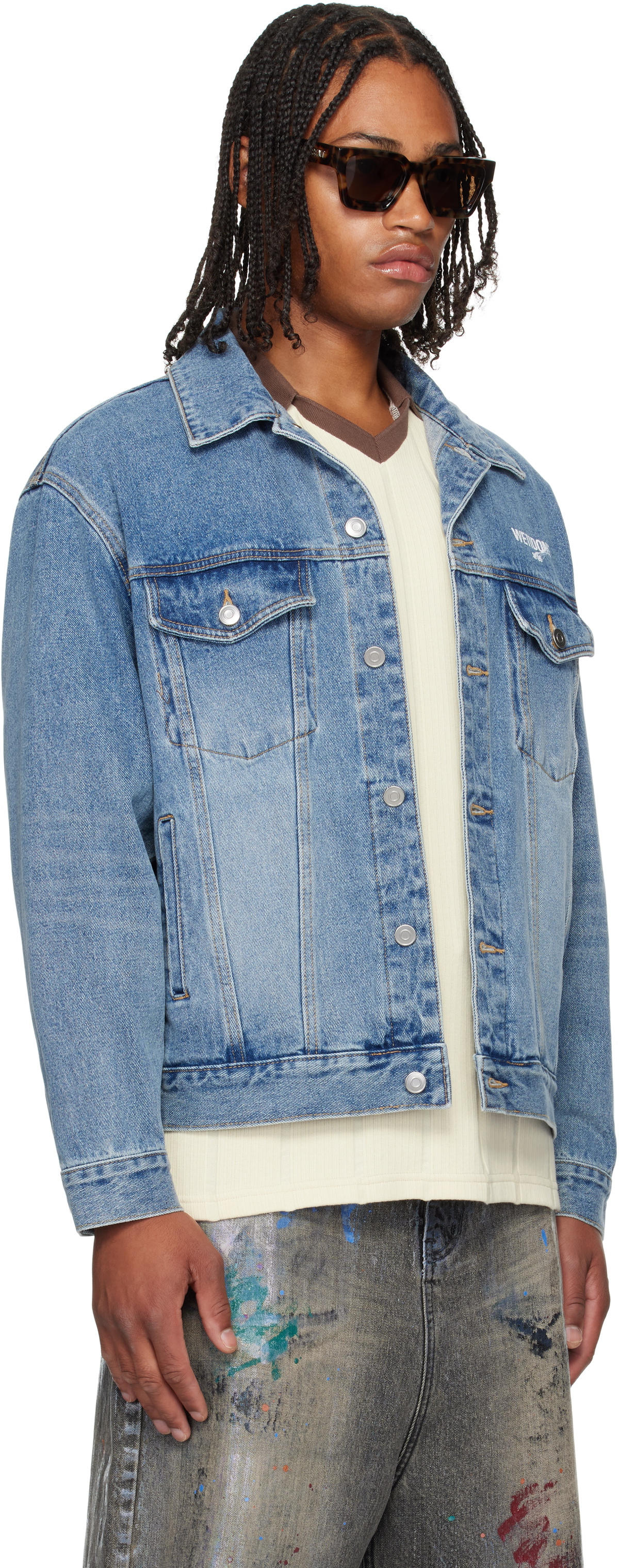 We11done Blue Logo Trucker Denim Jacket We11done