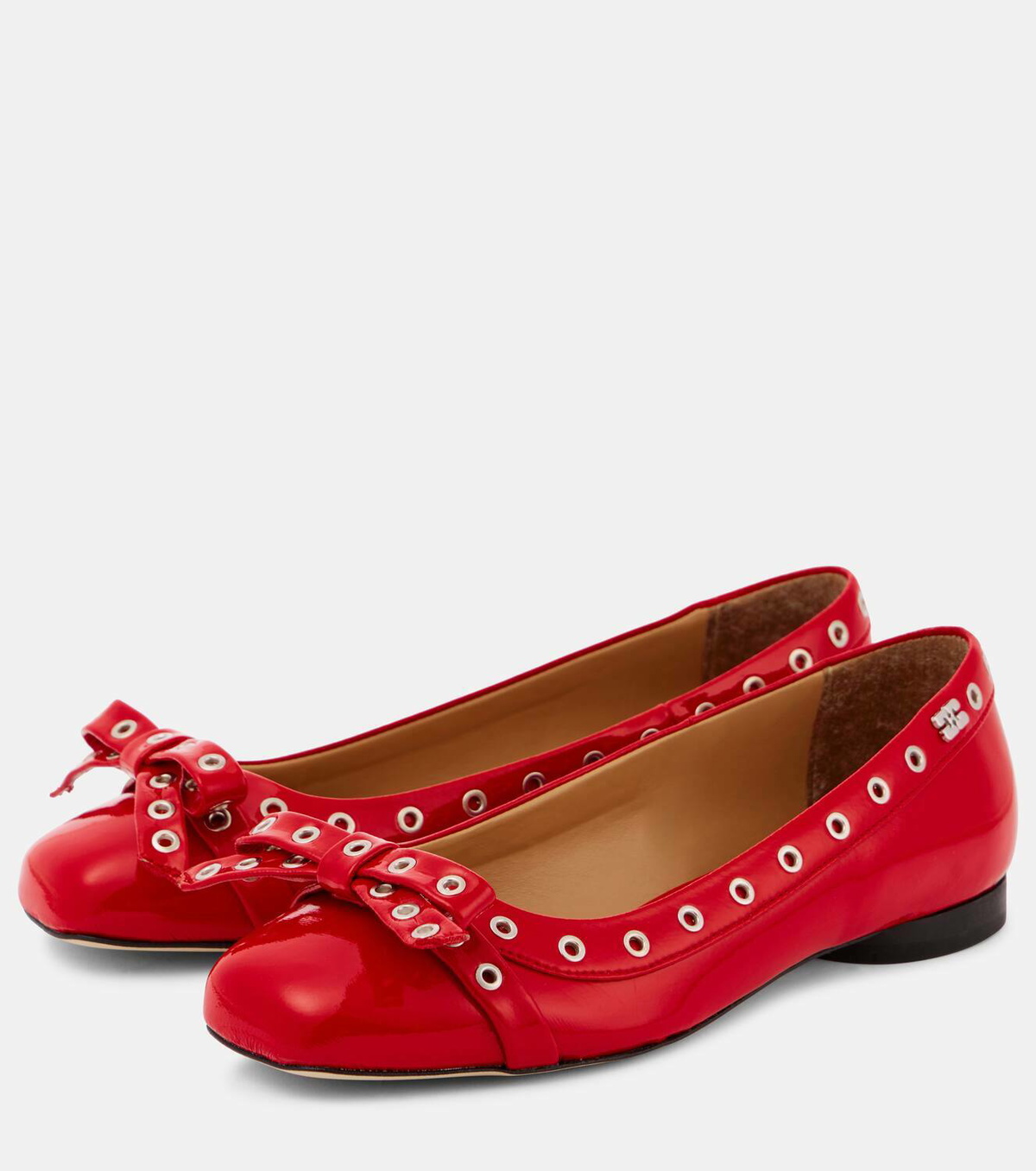 Ganni Bow-detail faux leather ballet flats GANNI