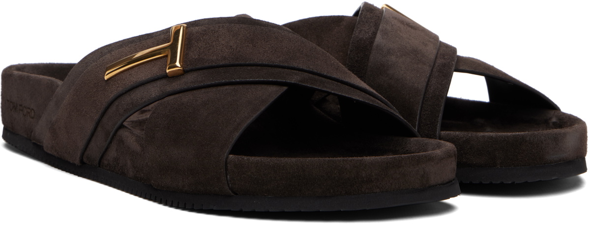 TOM FORD Brown Suede Wicklow T Slides TOM FORD