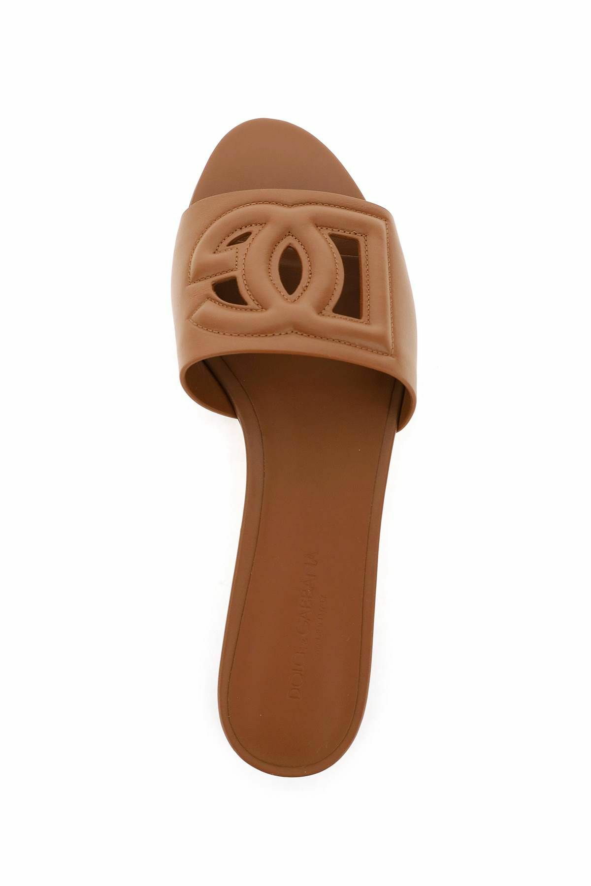 DOLCE & GABBANA leather slides with cut-out logo Brown Dolce & Gabbana