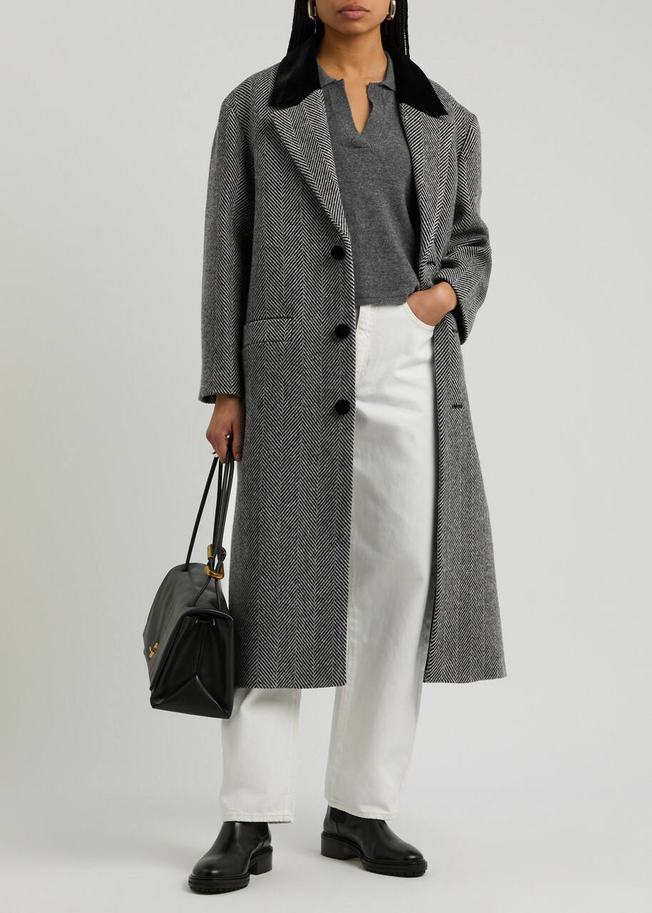 Frame Herringbone Wool-blend Coat Grey Frame Denim