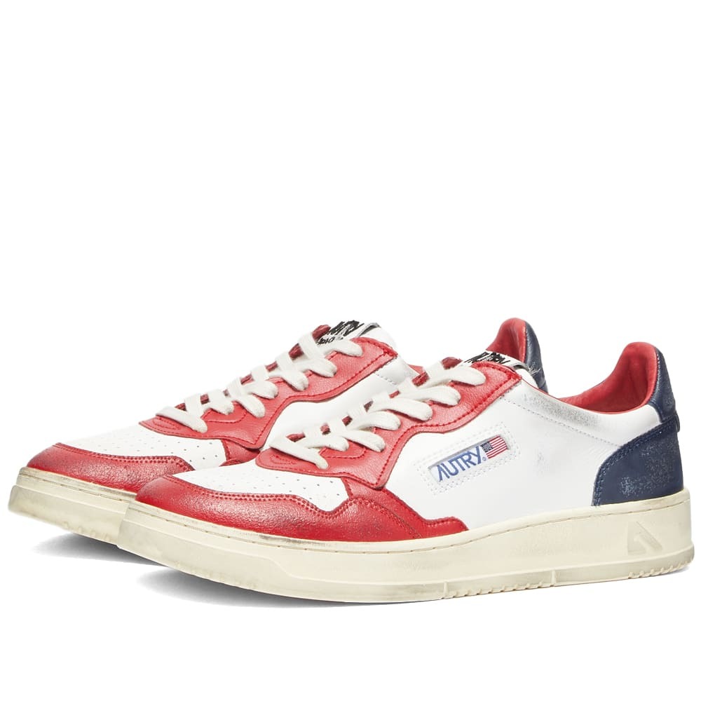 Autry Men's Super Vintage Low Sneakers in White/Blue/Red Autry