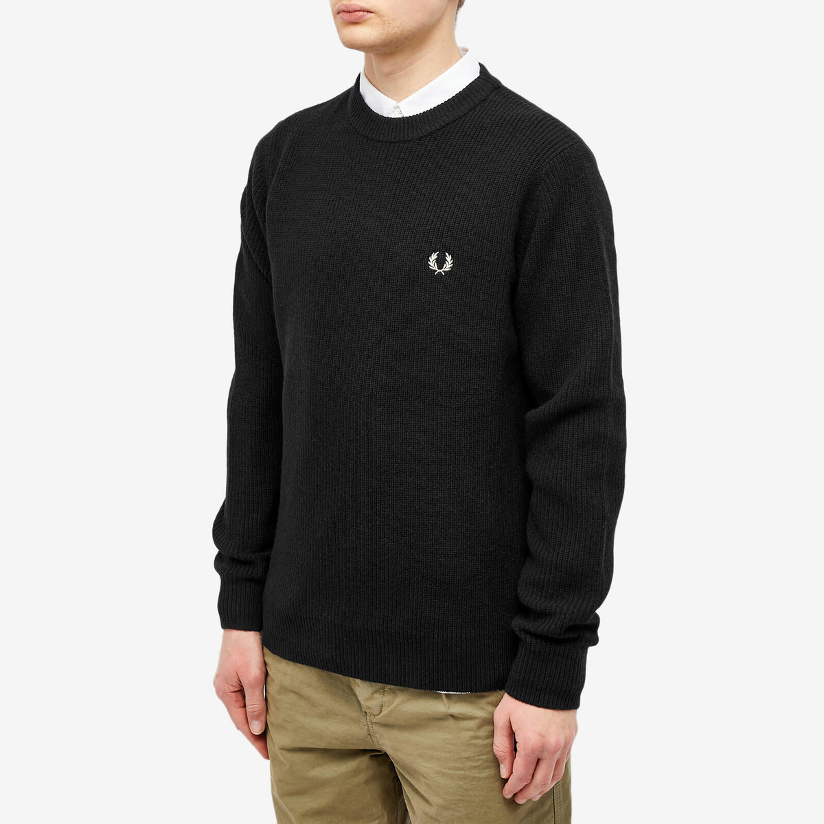Fred Perry Men's Textured Lambswool Jumper in Black Fred Perry