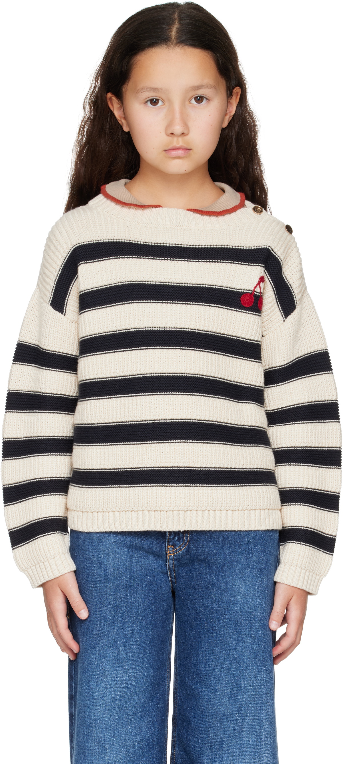 Bonpoint Kids Off-White & Navy Ereni Striped Sweater Bonpoint