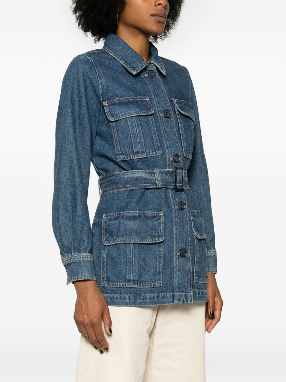 FRAME Blue Safari Belted Denim Jacket Frame Denim
