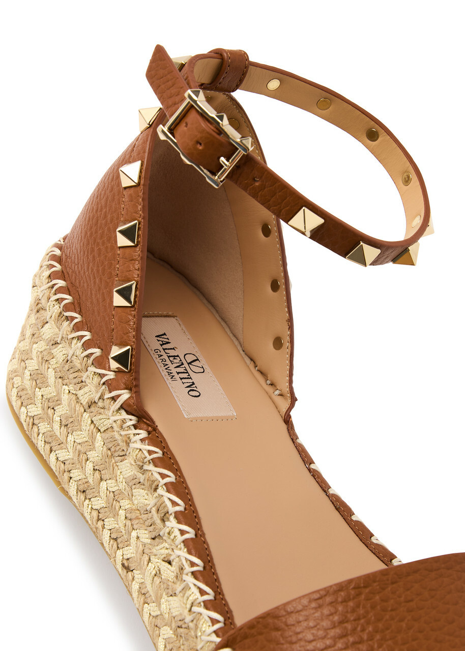 Valentino Garavani Rockstud 50 Leather Wedge Espadrilles Tan Valentino Garavani Rockstud 50 Leather Wedge Espadrilles Tan