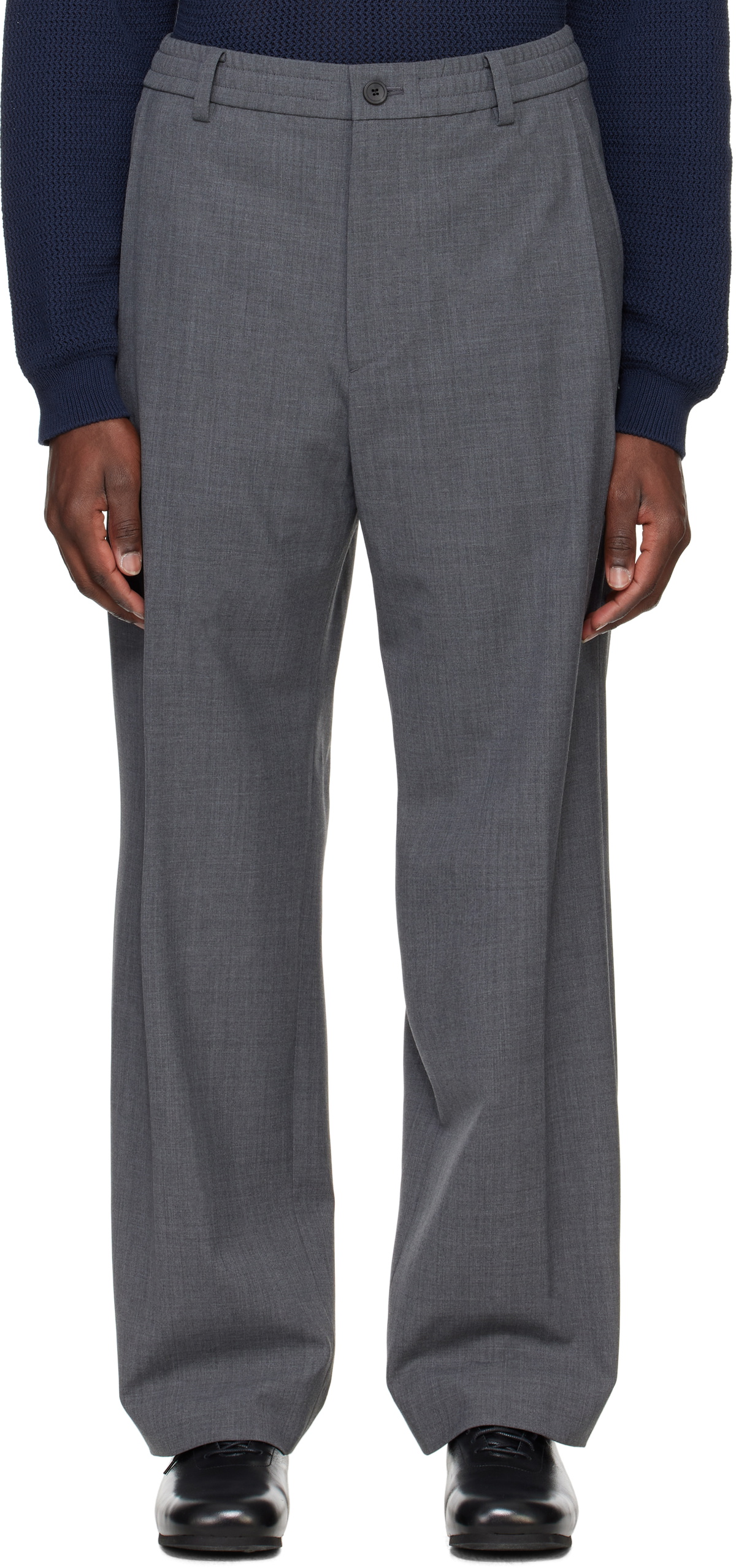 Solid Homme Gray Wool Pleated Trousers Solid Homme