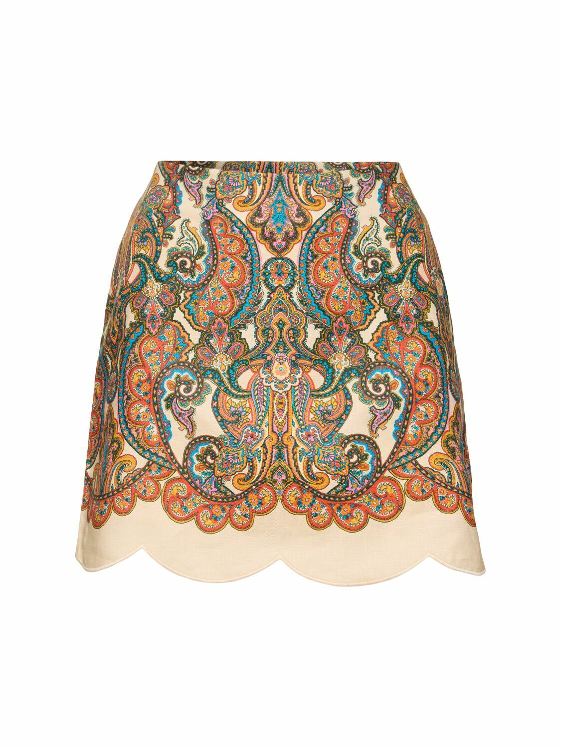 ZIMMERMANN Ottie Printed Linen Scalloped Mini Skirt Zimmermann