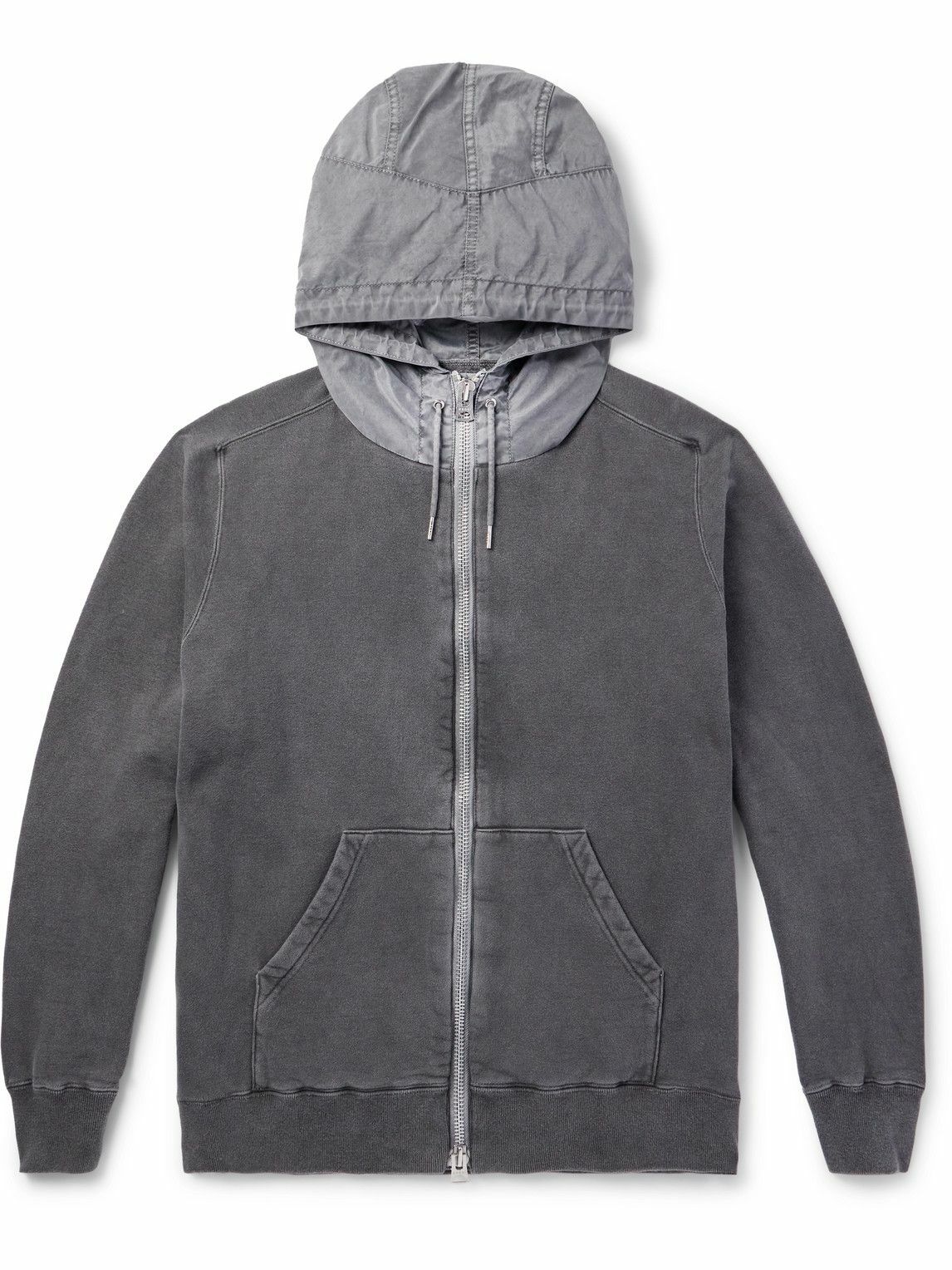 Sacai - Canvas-Trimmed Garment-Dyed Cotton-Jersey Zip-Up Hoodie - Gray Sacai