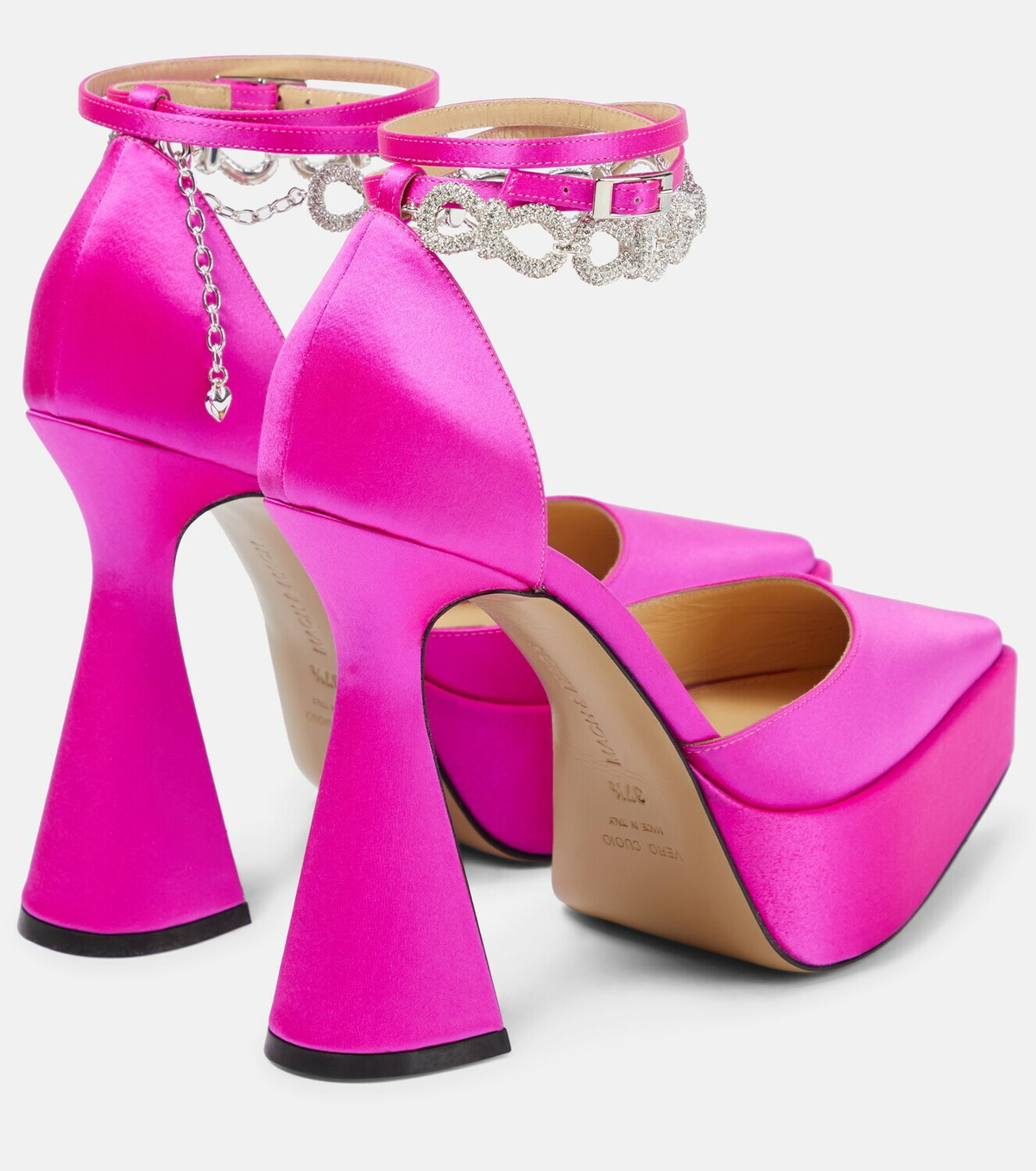 Mach & Mach - Bow Chain embellished satin platform pumps MACH & MACH