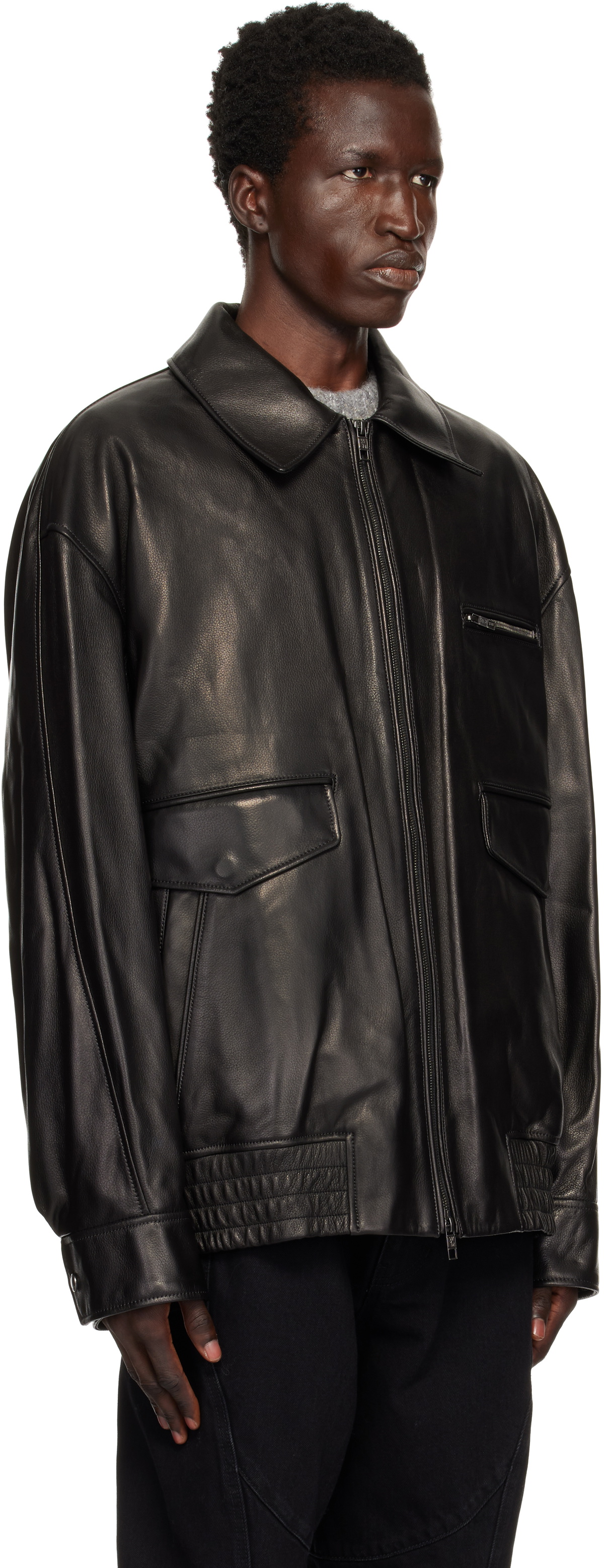 WOOYOUNGMI Black Banding Leather Jacket Wooyoungmi