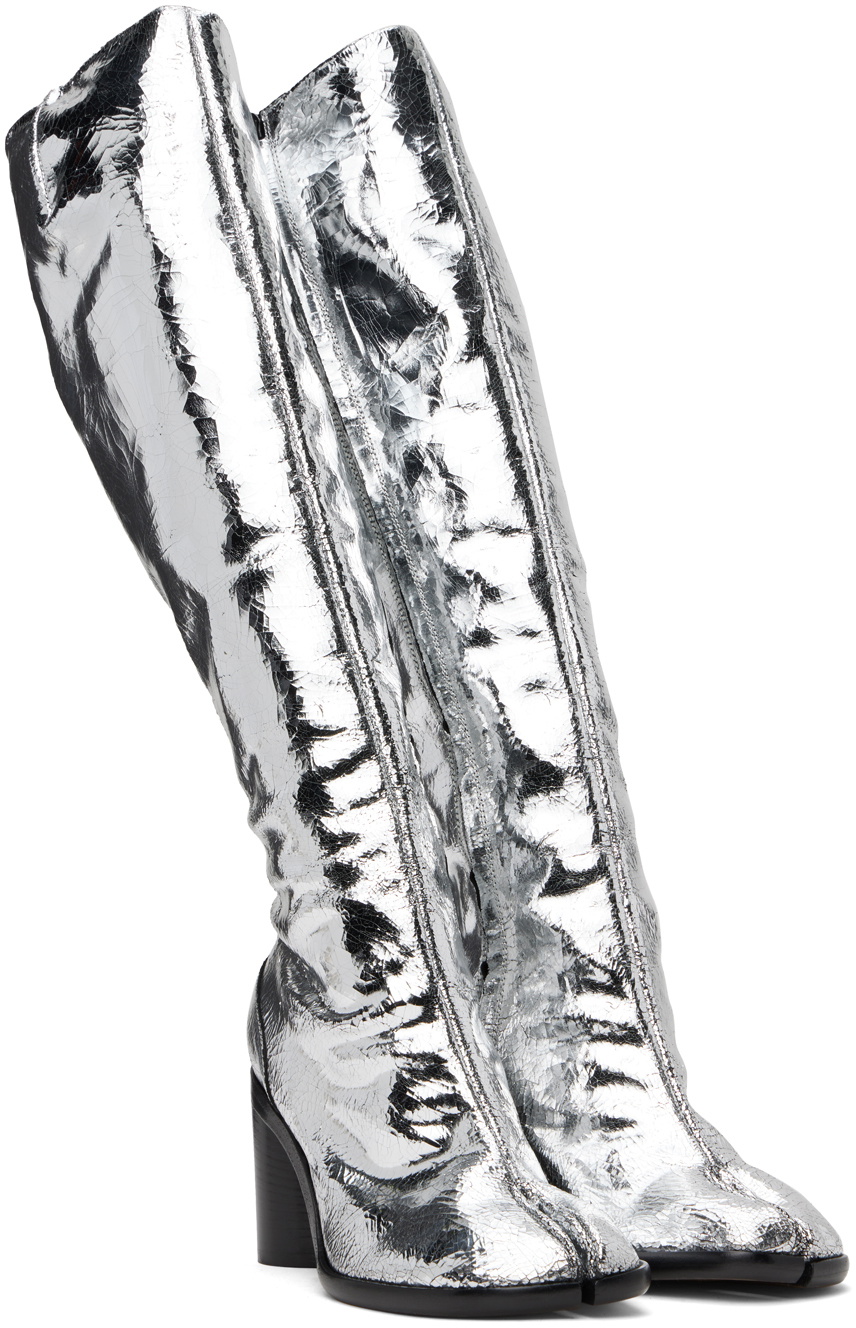 Maison Margiela Silver Tabi Broken Mirror Tall Boots Maison Margiela