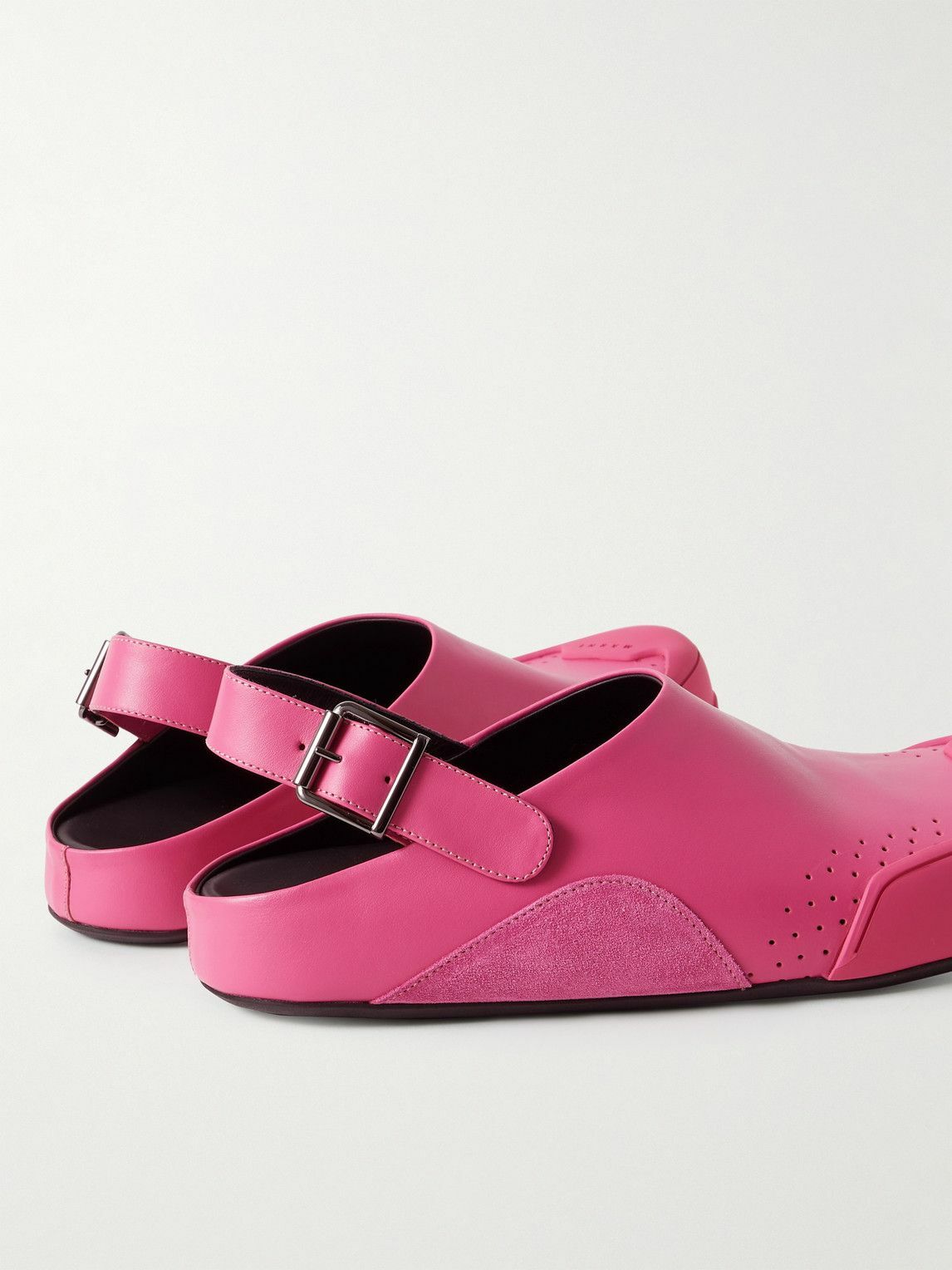 Marni - Rubber and Suede-Trimmed Leather Clogs - Pink Marni