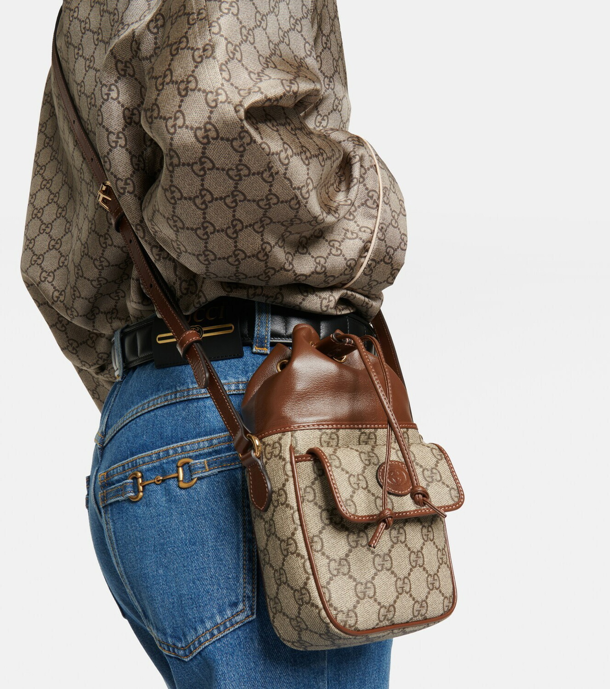 Gucci GG Supreme Mini leather-trimmed bucket bag Gucci