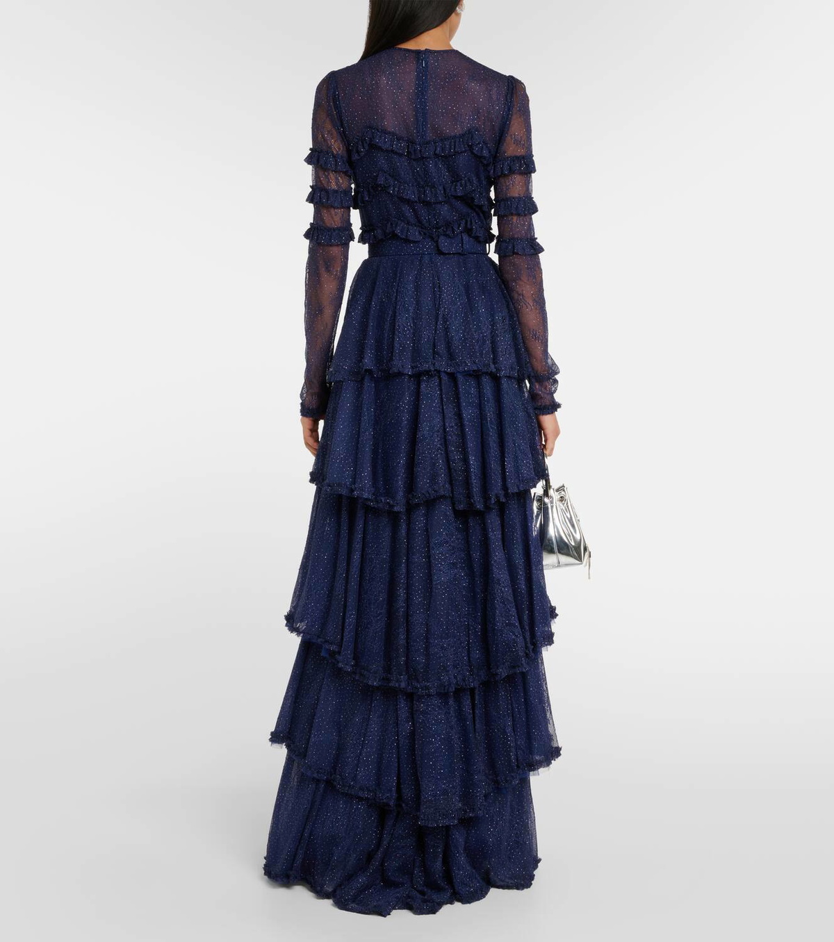 Costarellos Frill-trimmed tiered lace gown Costarellos